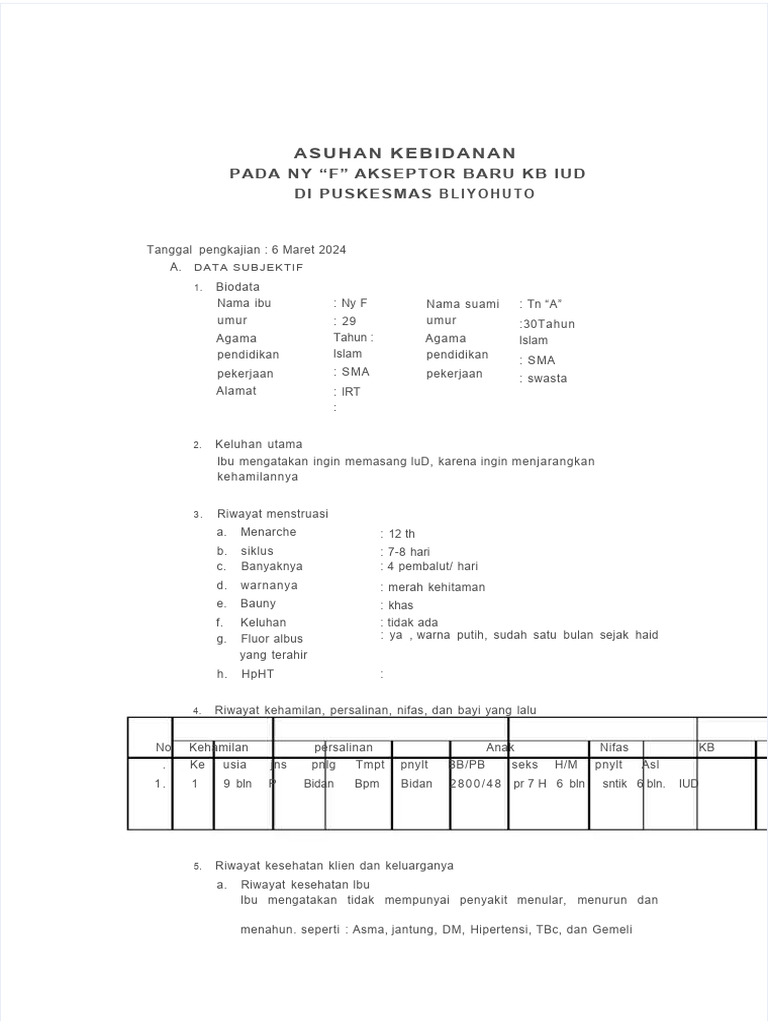 Asuhan Kebidanan Ny "F" Akseptor KB IUD | PDF