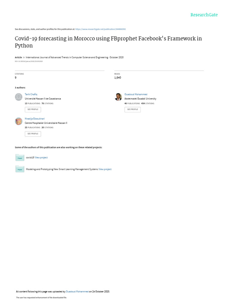 Covid 19 Forecasting in Morocco Using FBProphet | PDF | Errors And Residuals | Time Series