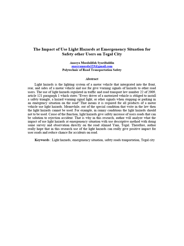 Impact of Light Hazards on Road Safety | PDF