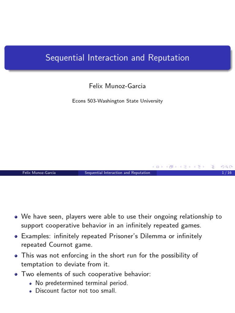 Game Theory Slides Chapter 7x5econs 503 Tadelis Section 10.5 Sequential Interaction and ...