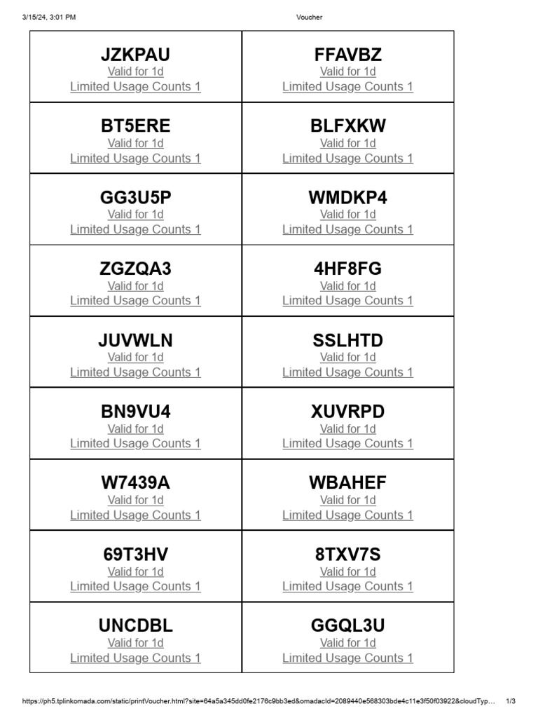 Voucher Codes Valid for 1 Day | PDF