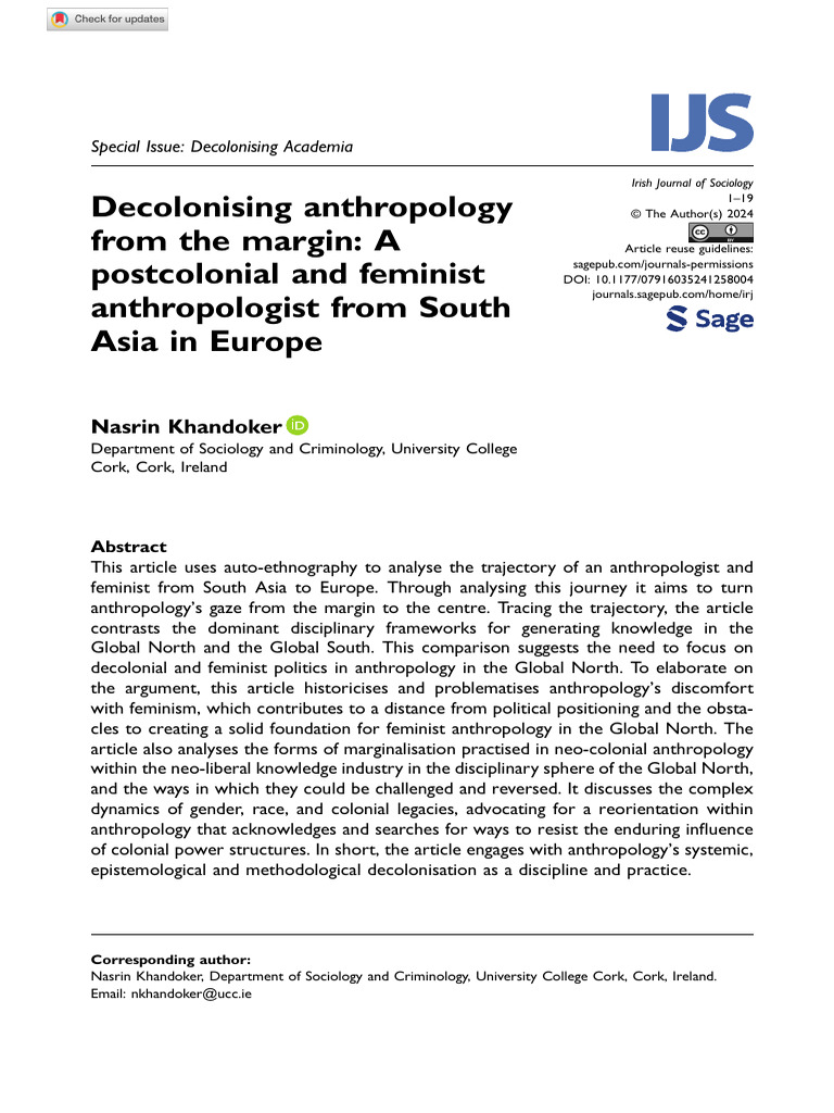 Khandoker 2024 Decolonising Anthropology From The Margin A Postcolonial and Feminist ...