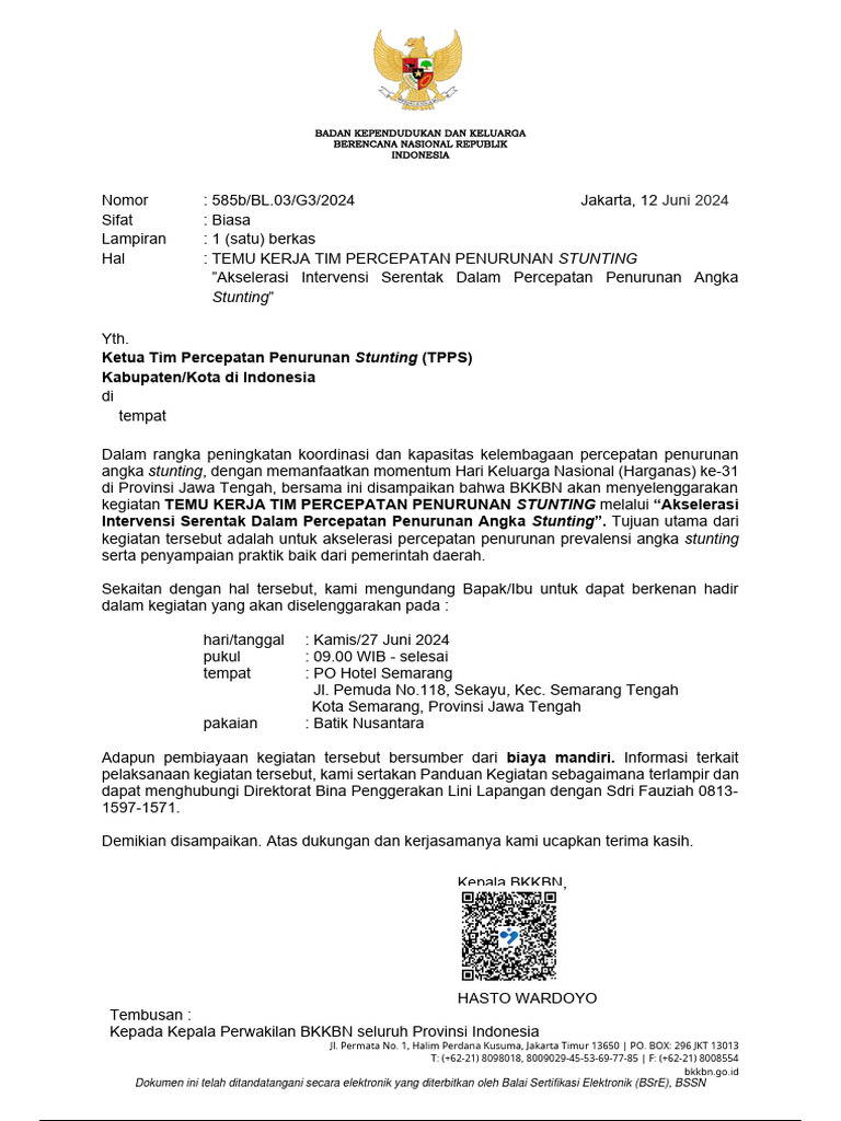 585b Surat Undangan Kepala BKKBN Ke Ketua TPPS KabKota - KAK | PDF