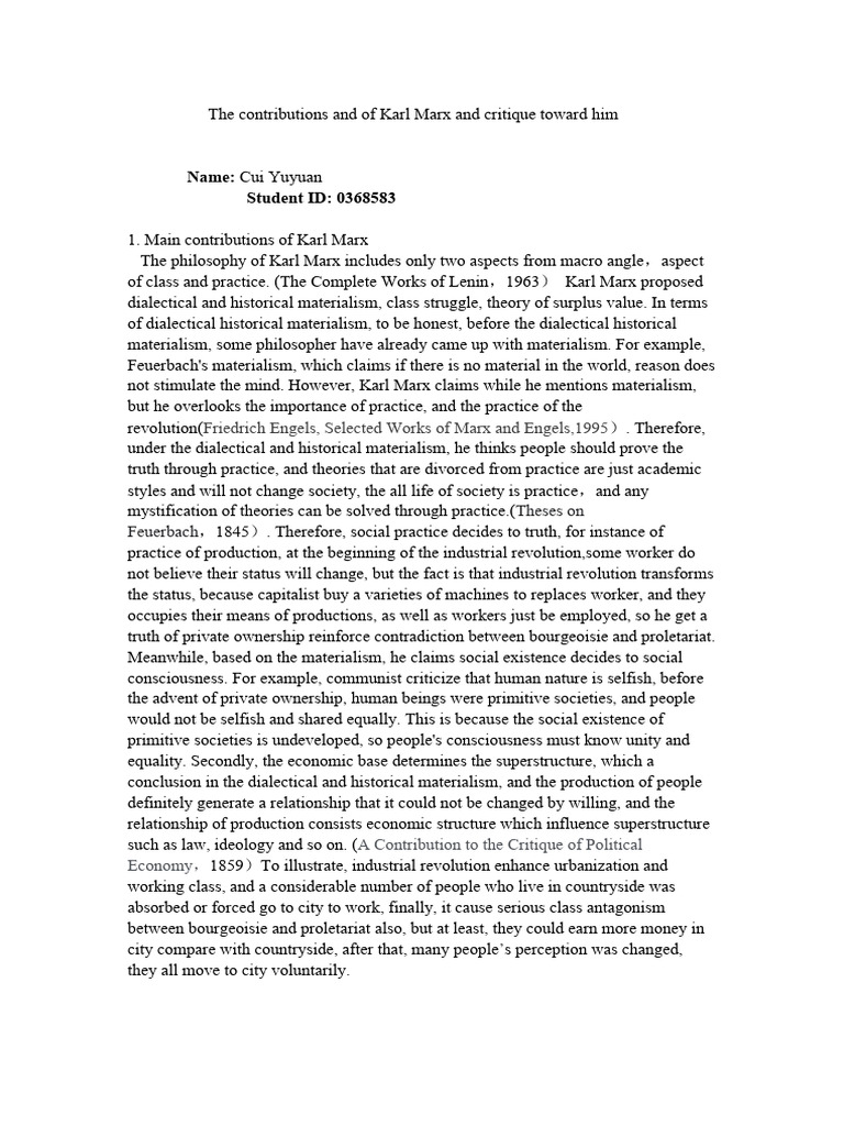 The contributions and of Karl Marx | PDF | Value (Economics) | Karl Marx