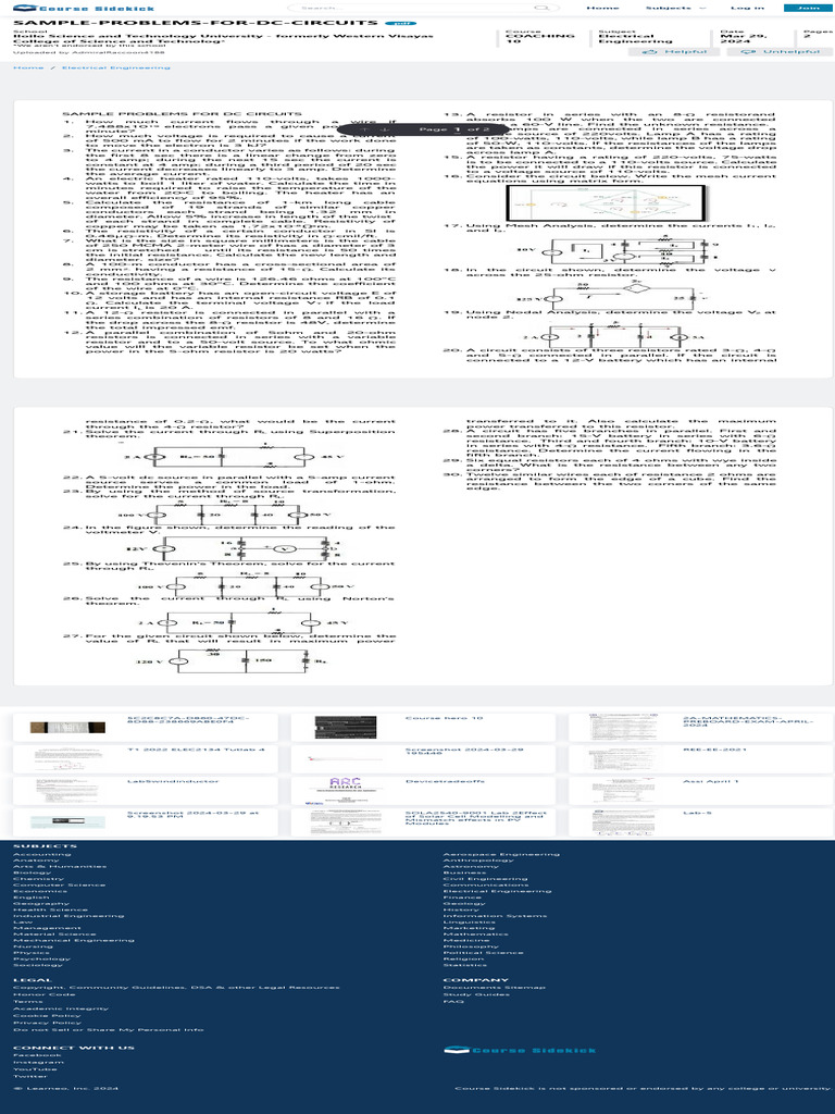 DC Circuit Practice Problems and Solutions | PDF | Electrical ...