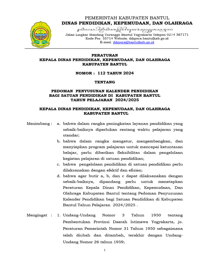 Kalender Pendidikan Bantul 2024 2025 | PDF
