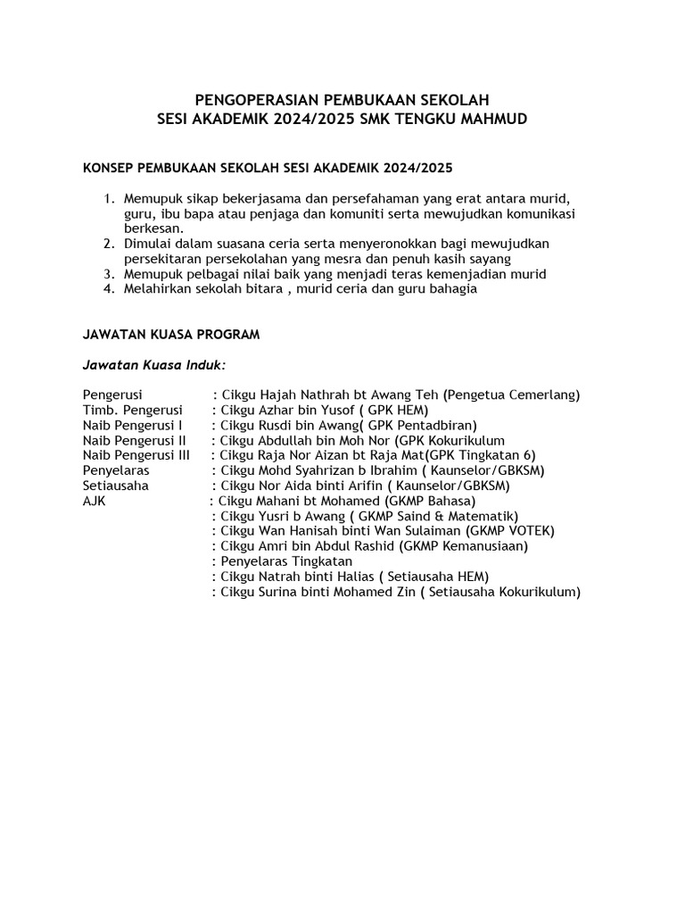 Aktiviti Minggu Pertama Persekolahan 2024 | PDF