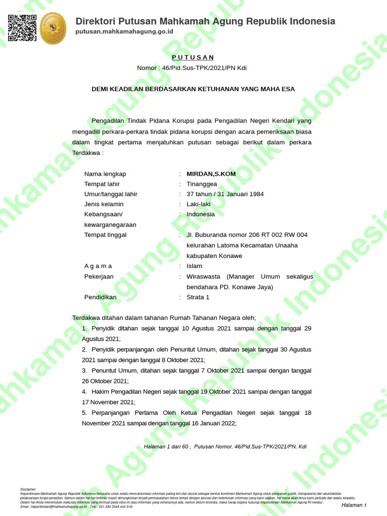 Putusan 46 Pid - Sus-Tpk 2021 PN Kdi 20231023133938 | PDF