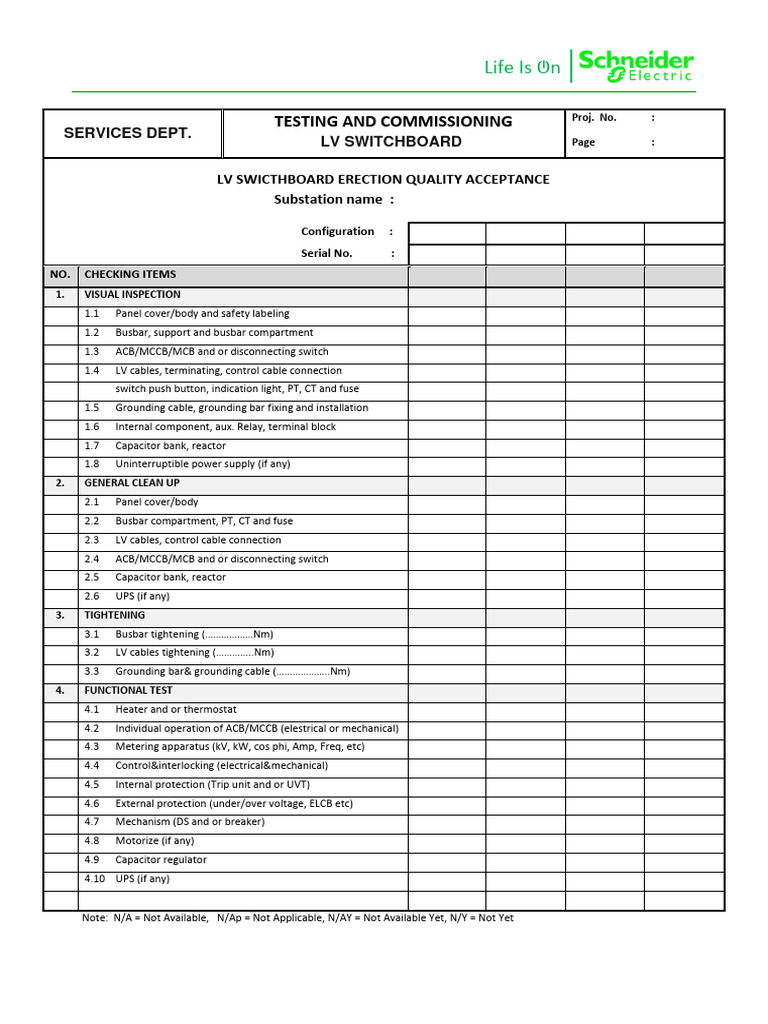 Checklist for LV Switchboard | Download Free PDF | Electrical ...