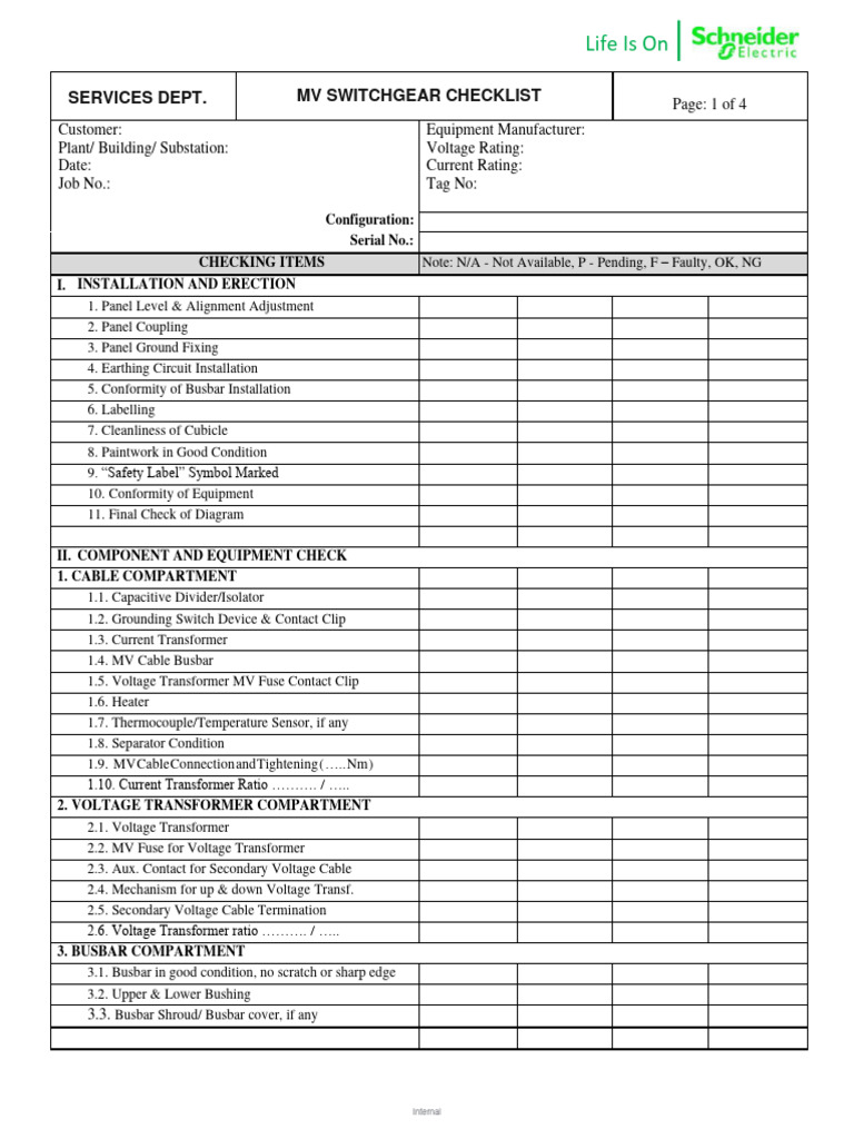 MV Switchgear AIS & GIS Checklist.V2 | PDF | Relay | Transformer