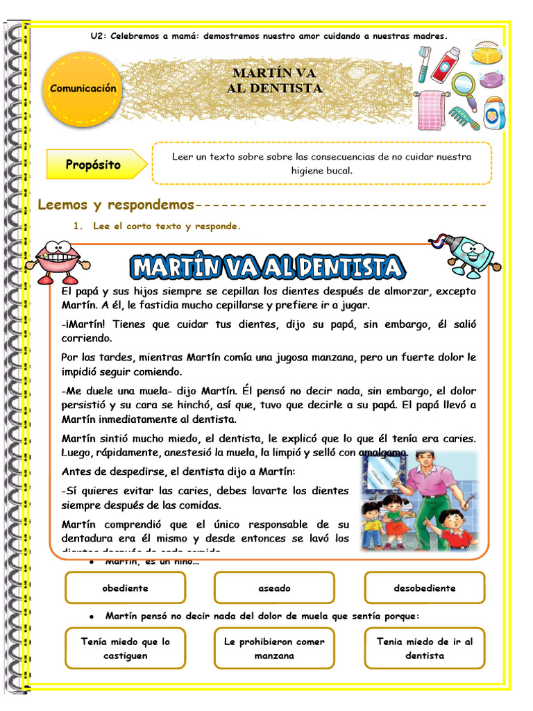 U2-Ficha-D4-Pl-Martín Va Al Dentista | PDF