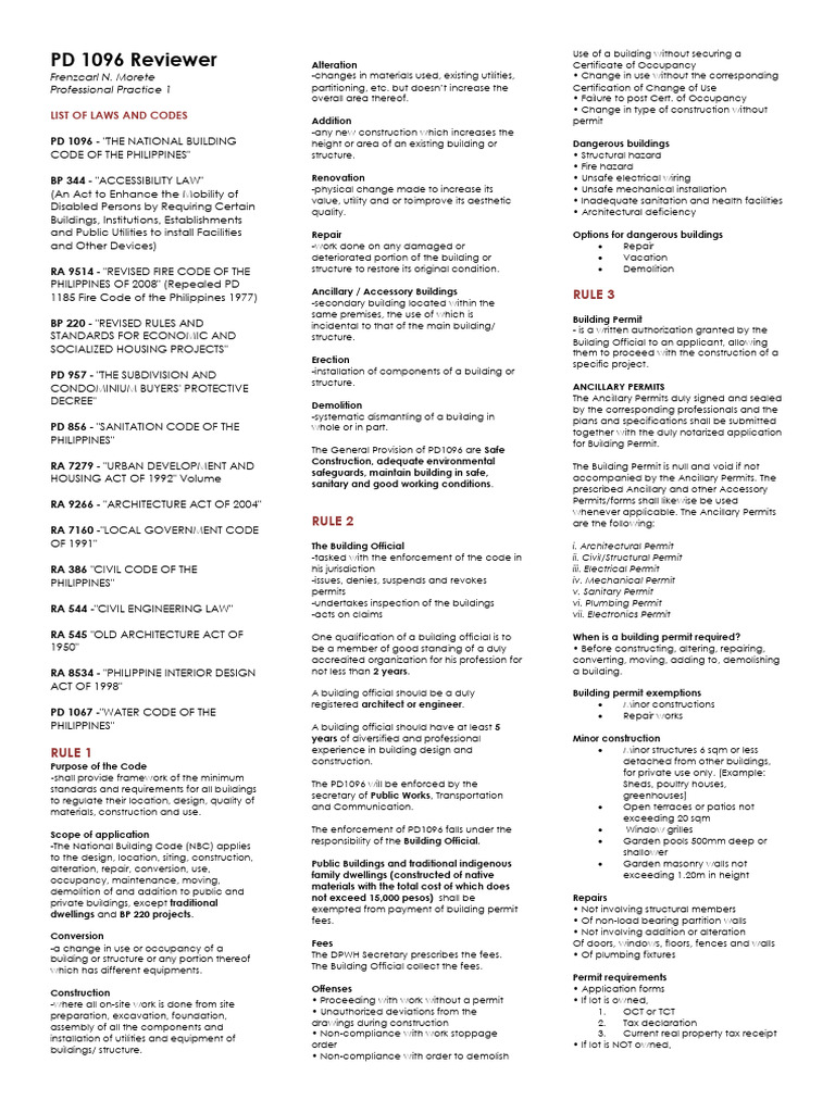 PD 1096 Reviewer - Page 6-9 Ang Rule 8-20 | PDF | Building | Stairs
