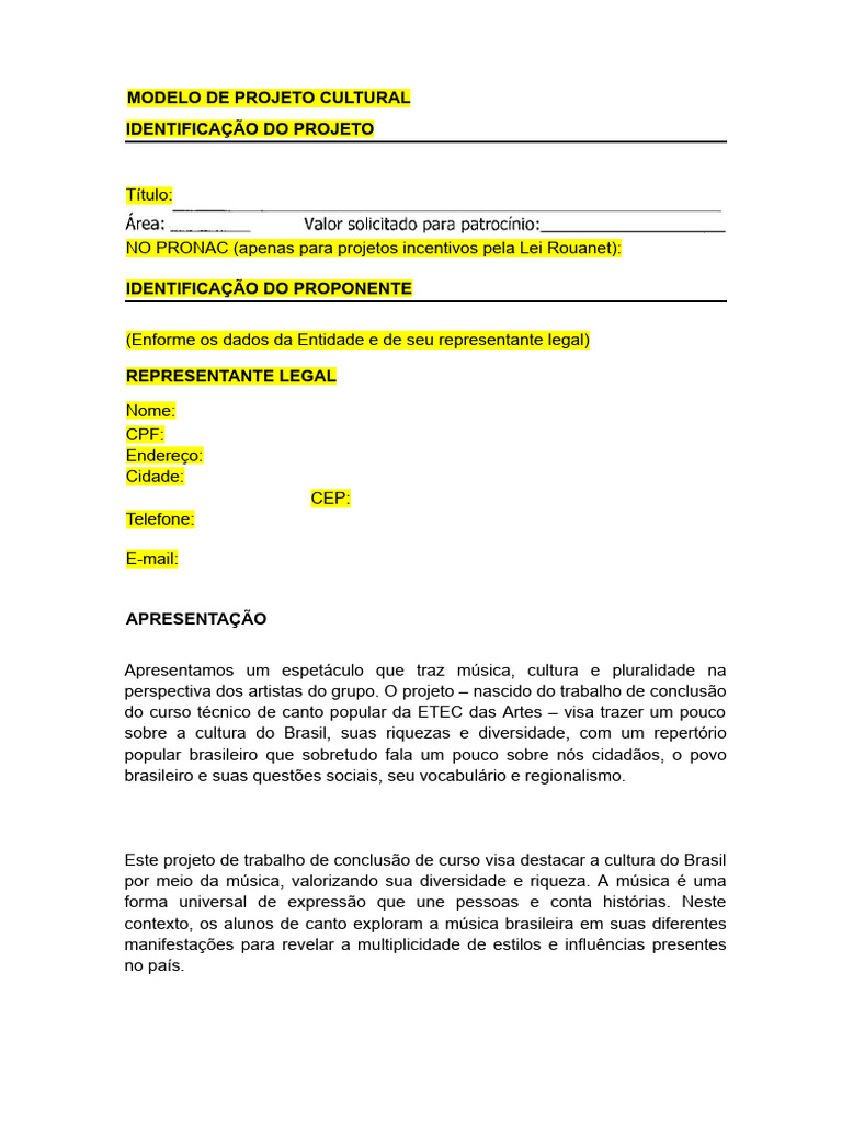 ATUALIZADO PT 2 - PTCC Projeto Cultural | PDF | Canto | Coro