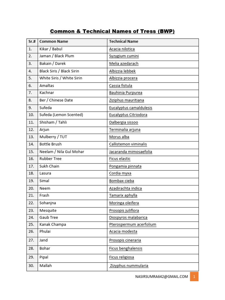 Common & Technical Names of Tress | Download Free PDF | Trees | Edible ...