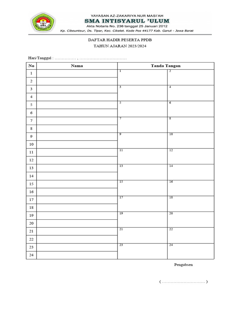 Daftar Hadir Peserta Dan Panitia PPDB | PDF