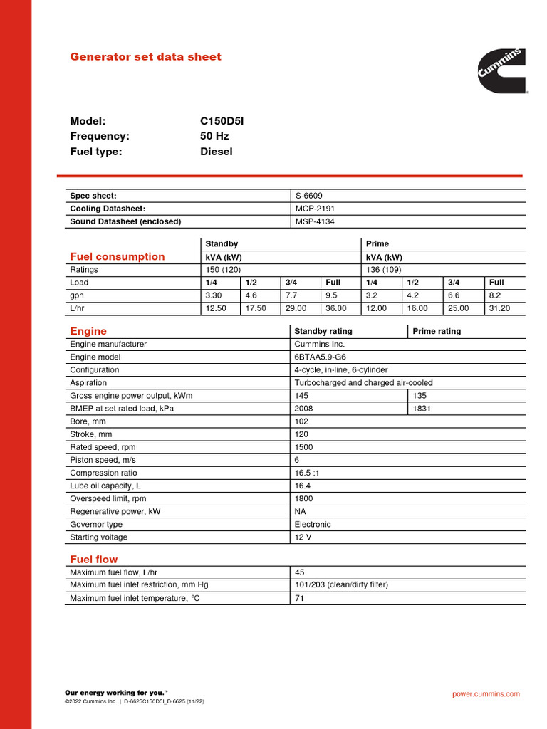 Diesel Generator Spec Sheet | PDF | Engines | Diesel Engine