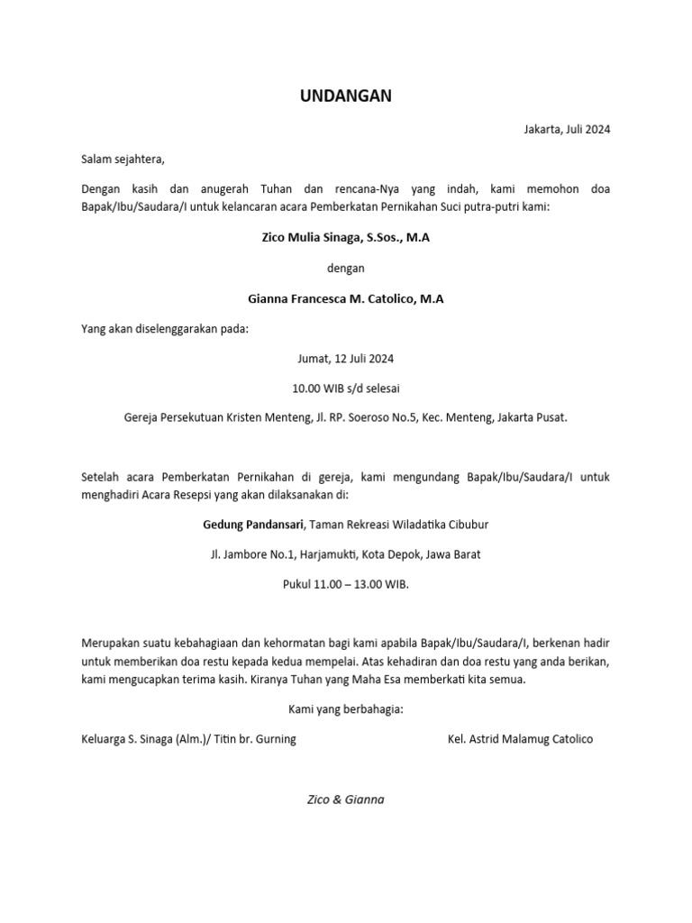 Undangan Pernikahan Zico & Gianna | PDF | Memasak, Makanan, & Anggur ...