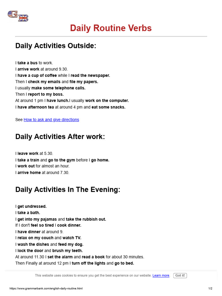 English Daily Routine Verbs | PDF