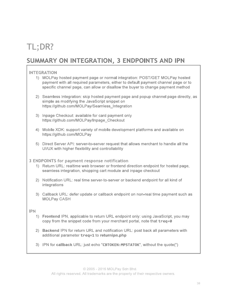 MOLPayTLDR Integration 3endpoints IPN | PDF