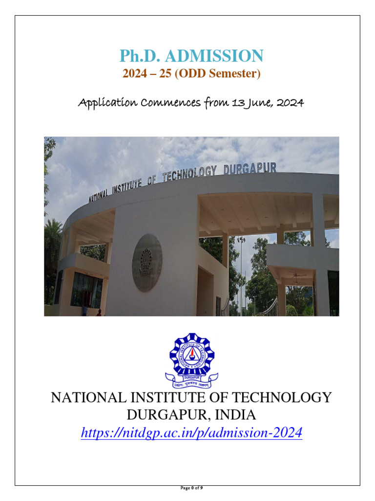 PHD Admission Brochure NIT DURGAPUR | PDF | Engineering | Academic Degree