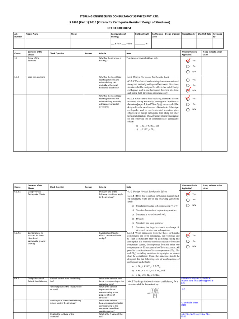 Earthquake Design Checklist for Buildings | PDF | Earthquakes ...