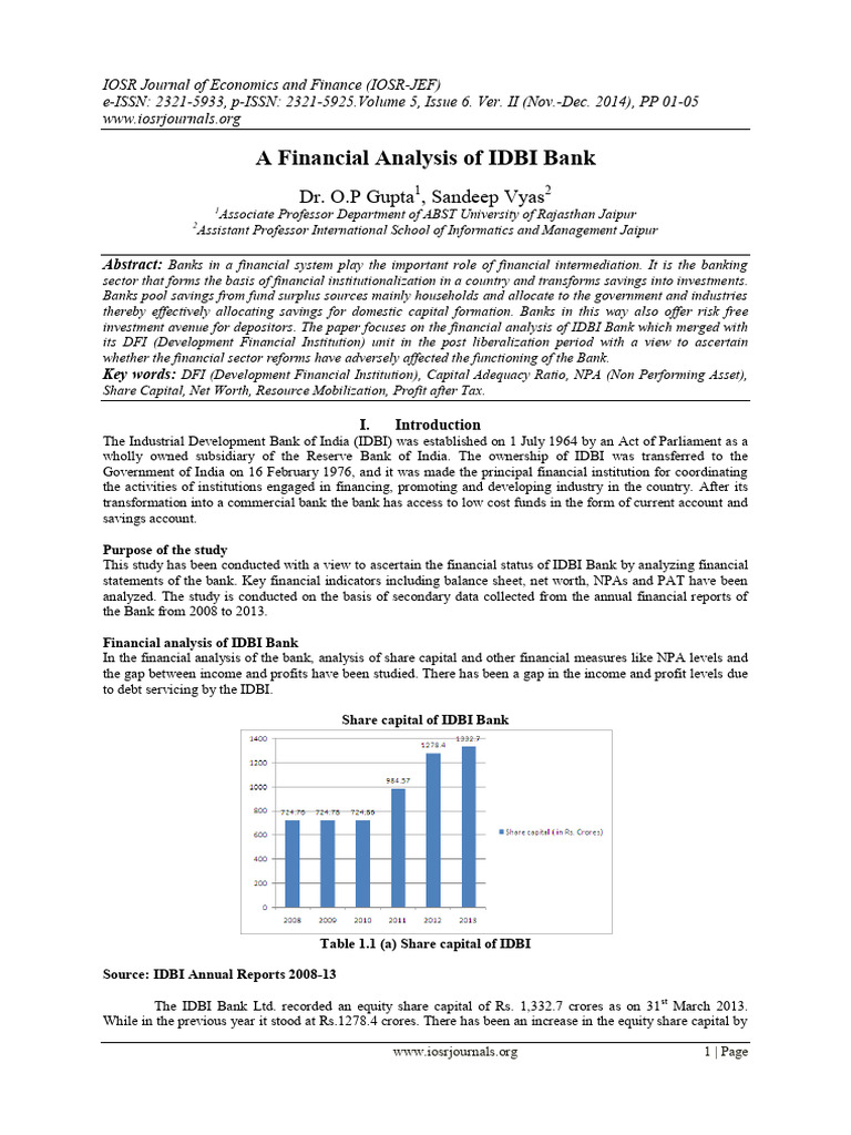 A Financial Analysis of IDBI Bank | PDF | Banks | Balance Sheet