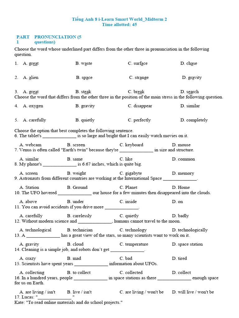 Tiếng Anh 8 i KT GIƯAC KÌ 2 | Download Free PDF | Robot | Robotics