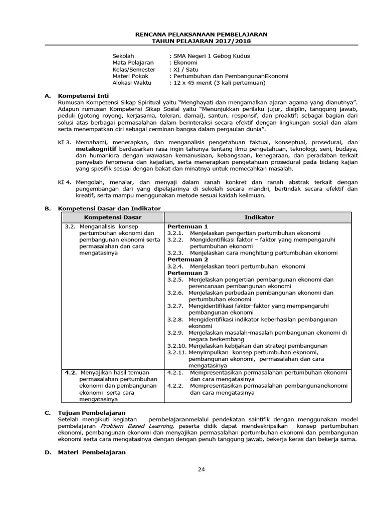 RPP Ekonomi: Pertumbuhan & Pembangunan | PDF | Pengelolaan Keuangan & Uang