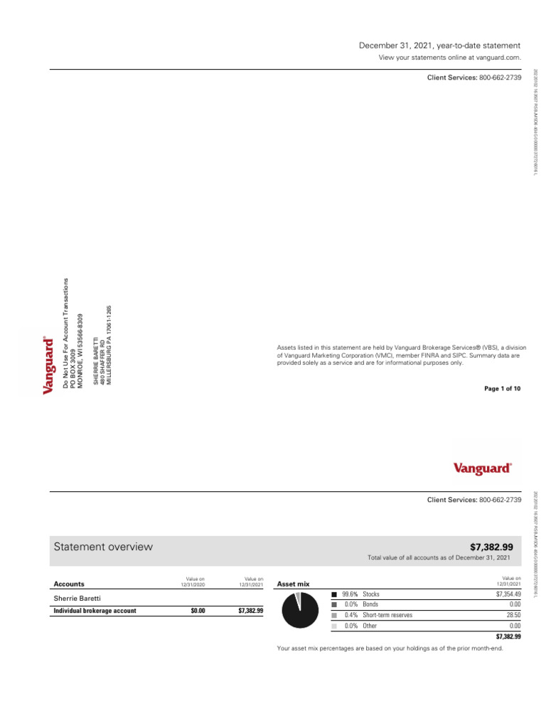 Statement | Download Free PDF | Investments & Securities | The Vanguard ...