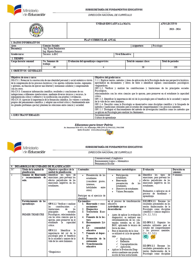 PCA PSICOLOGIA - Planificación Curricular Anual 2024... | PDF ...