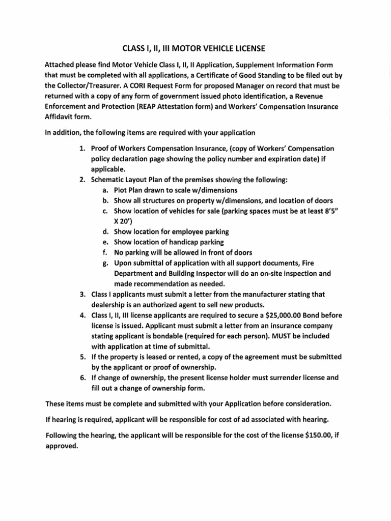 Application Class I II III Motor Vehicle License PDF | PDF