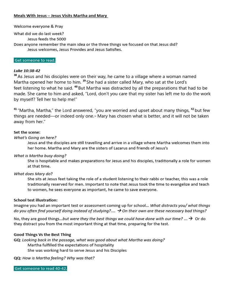 Jesus Visits Martha and Mary: Prioritizing Faith | PDF | Jesus ...