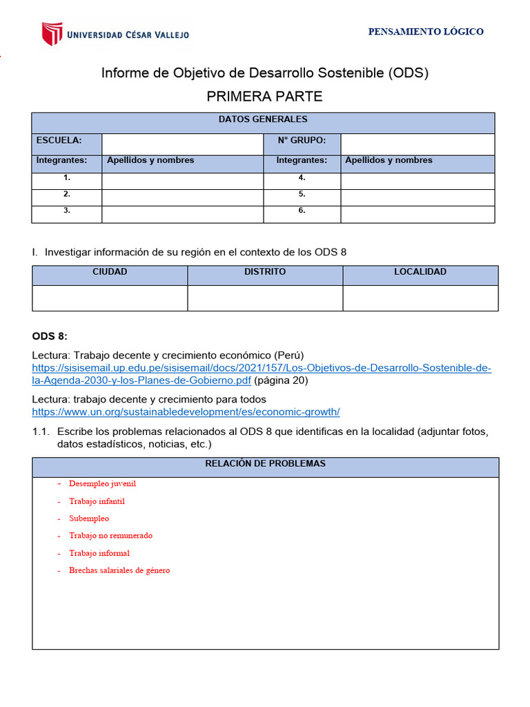 Modelo de Informe ODS 1 (ODS8) | PDF