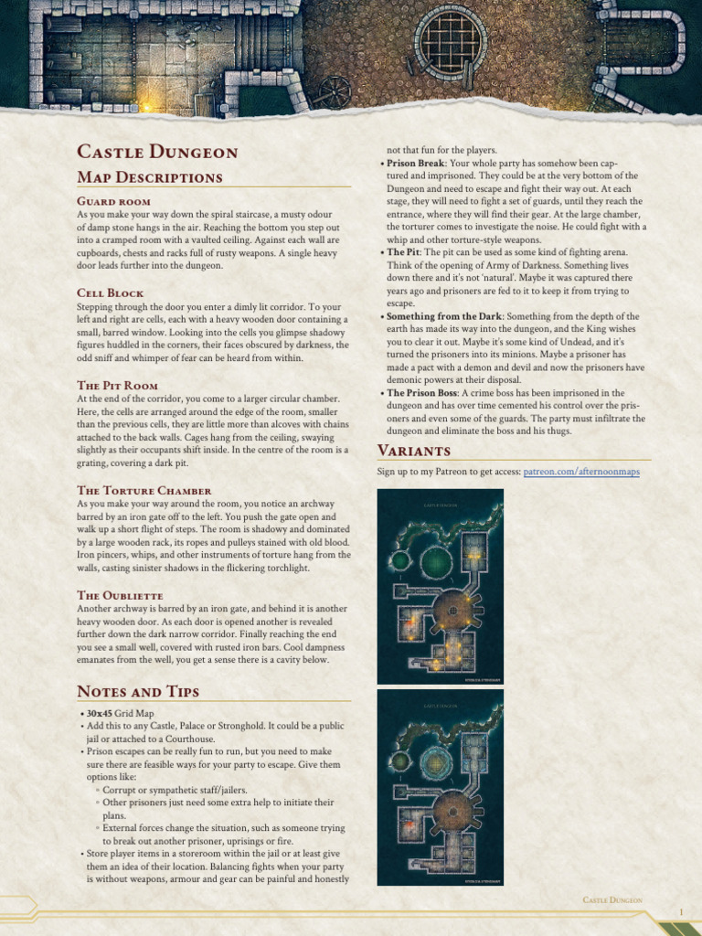 CastleDungeon Battlemap Guide D&D 5e Afternoonmaps | PDF