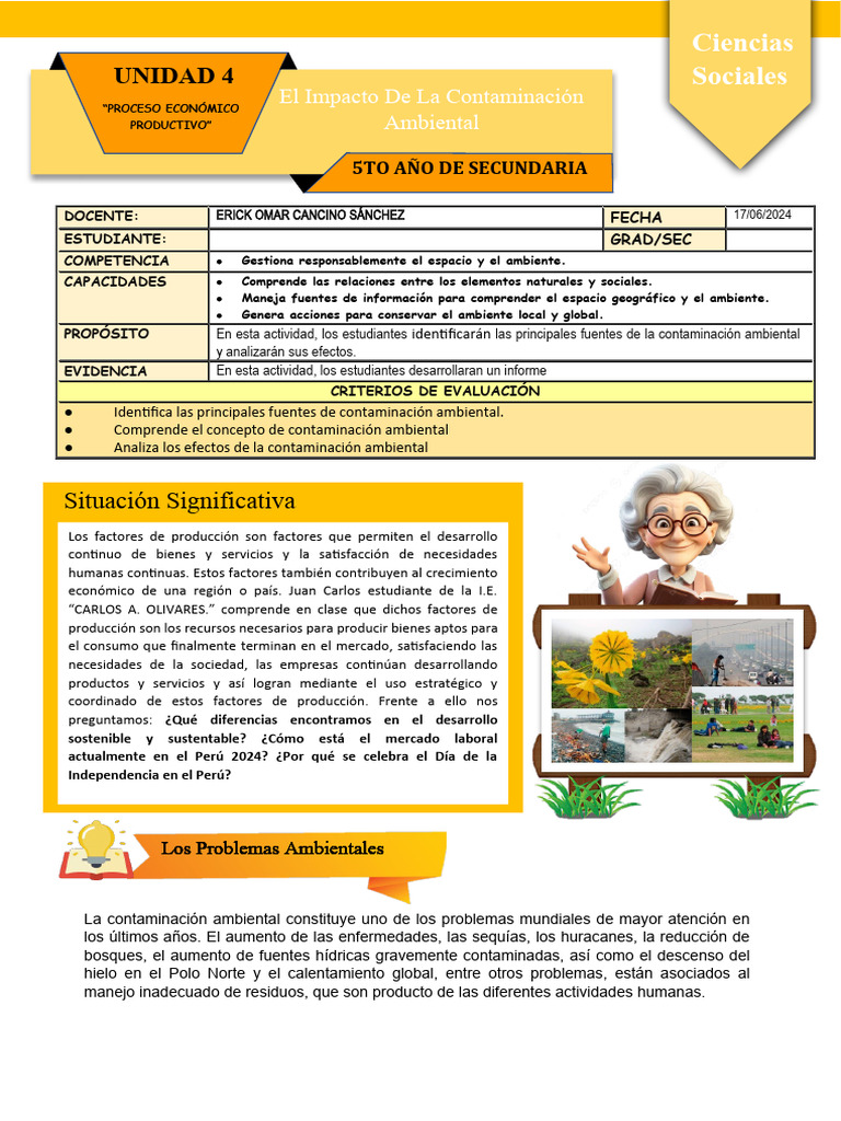 Ficha de Actividad CCSS 5° - Semana 1-1 | PDF | Contaminación | Entorno ...