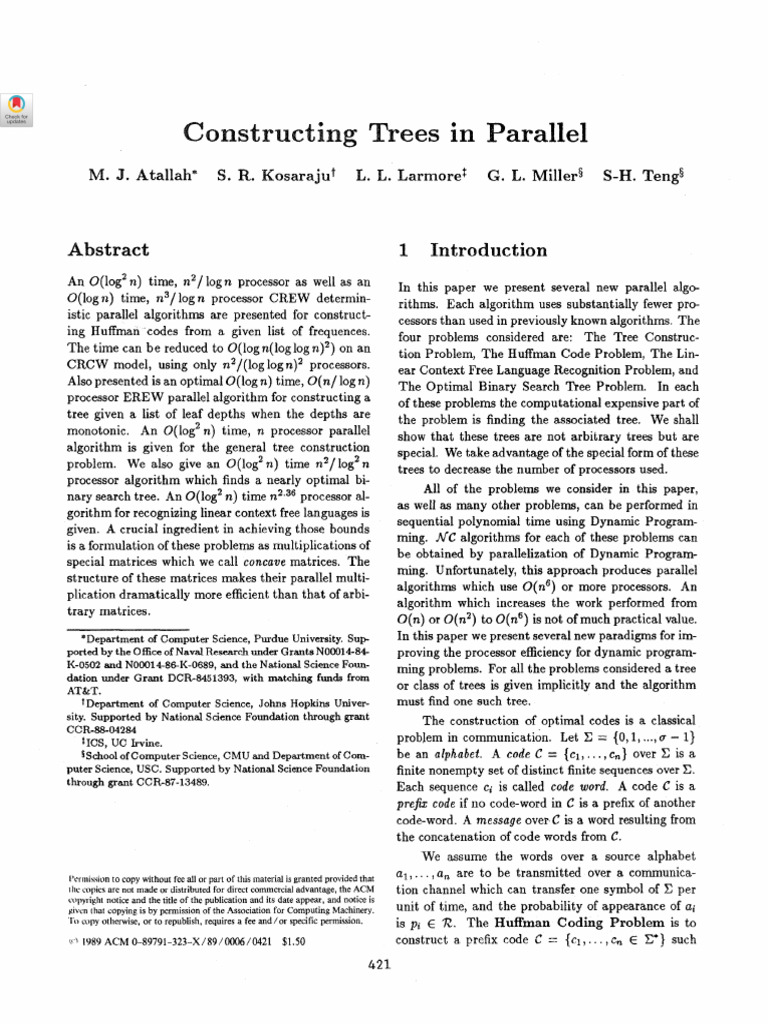 Constructing Trees in Parallel: N2/logn N3/log | PDF | Matrix (Mathematics) | Algorithms And ...