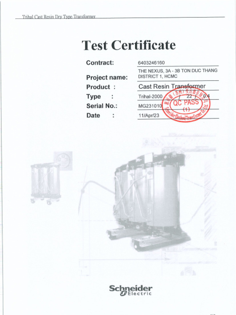 Test Certificate - Rountine Test - 2000kVA - The Nexus - MG231010 | PDF