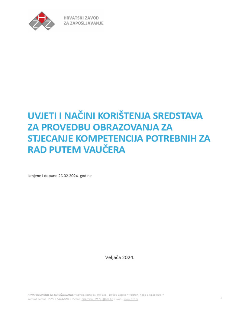 HZZ Uvjeti I Nacini Koristenja Sredstava Vauceri 260224 | PDF