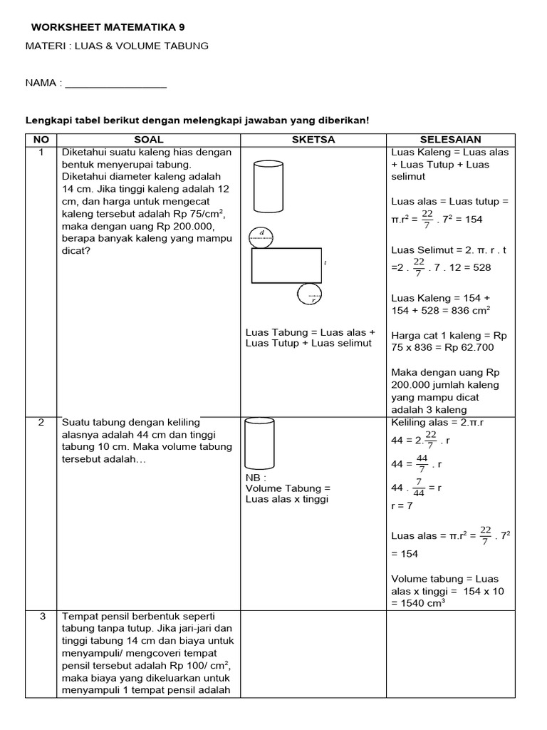 Worksheet Matematika 9 | PDF