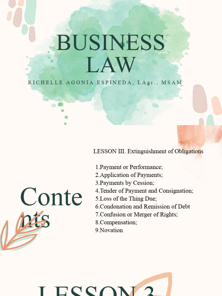 Lesson 3 - PPT For Business Law - Midterm | Download Free PDF | Debtor | Creditor