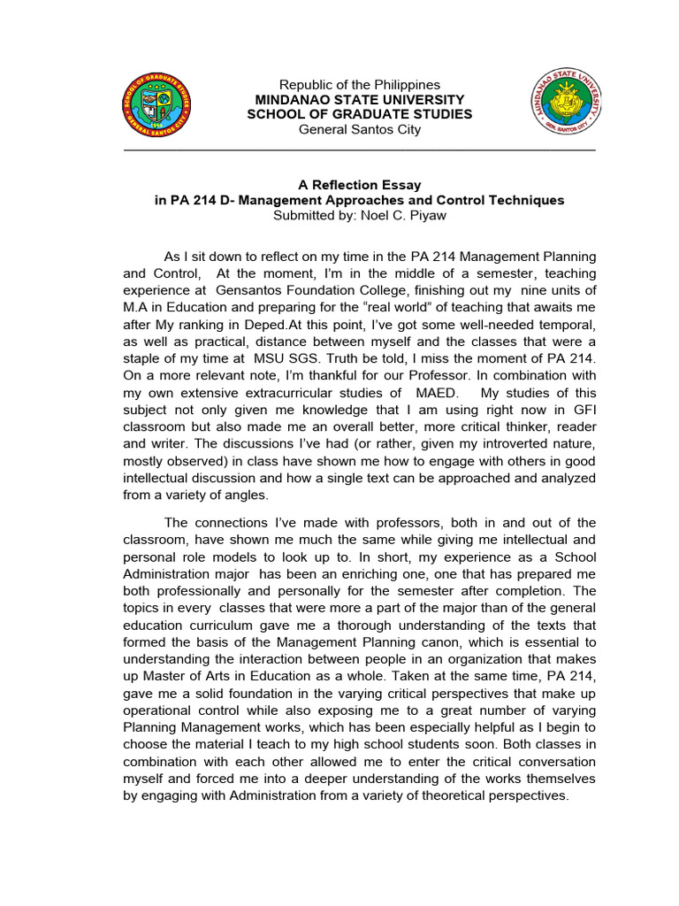 Reflection Final Pdf Experience Behavioural Sciences