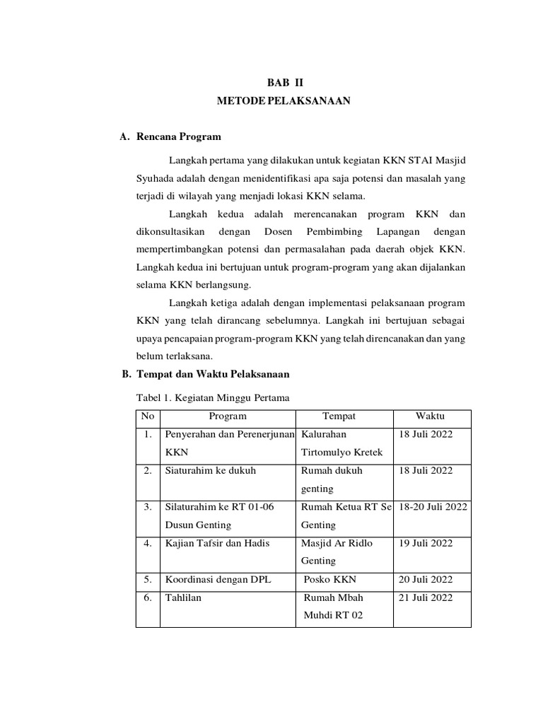 KKN Bab Ii Metode Pelaksanaan | PDF