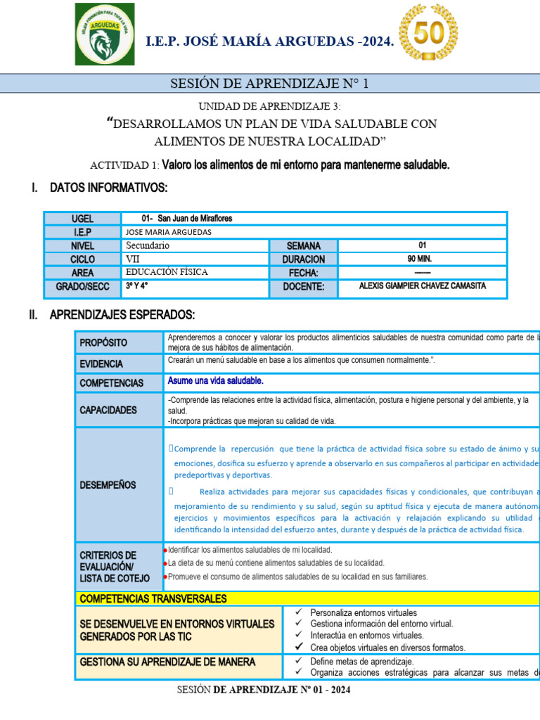 A-3°4º Ses-Act 1-E.f Und 3 2024 | PDF | Aprendizaje | Evaluación