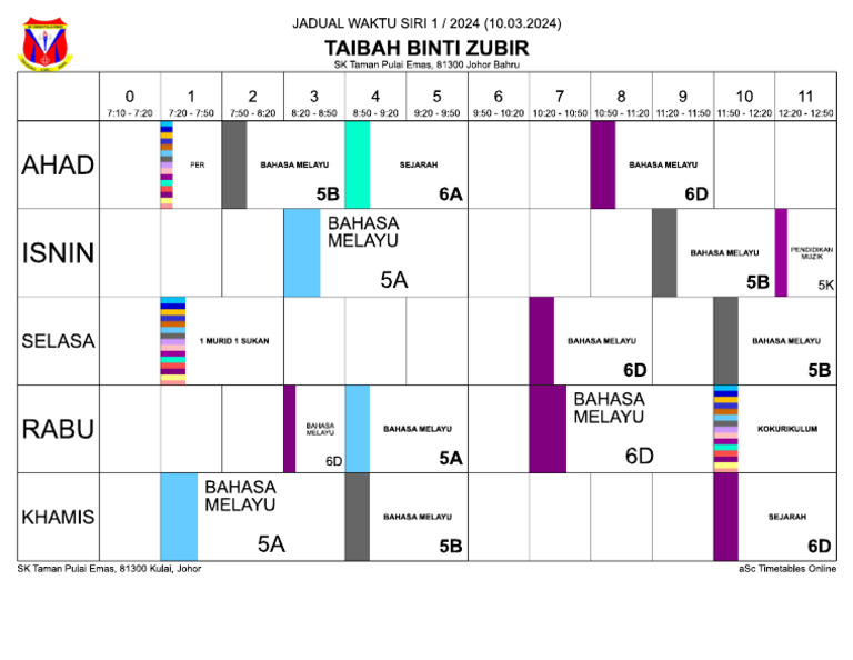 Taibah - Jadual Waktu Guru Sesi Pagi Bil-1 2024 - 31 | PDF