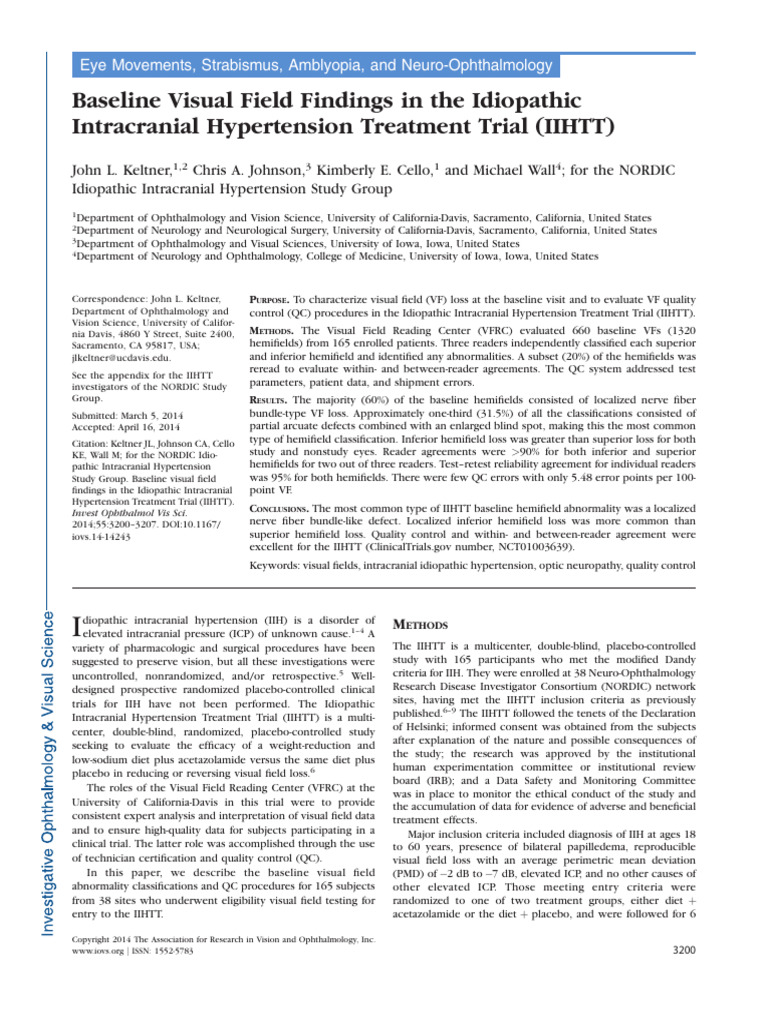 Baseline Visual Field Findings in the Idiopathic Intracranial ...
