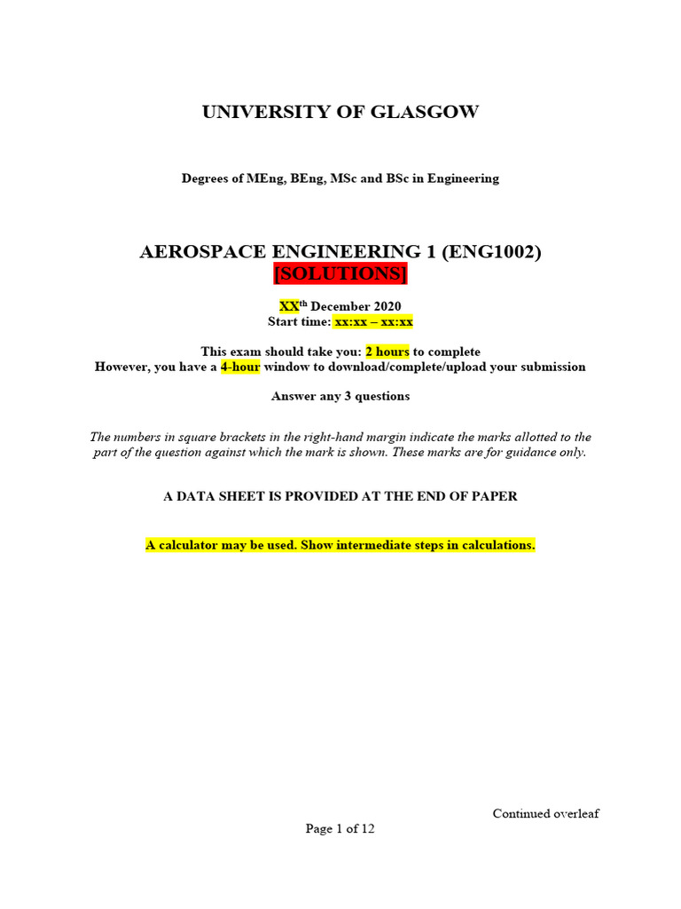 Aerospace Engineering Exam Solutions | PDF | Force | Outer Space