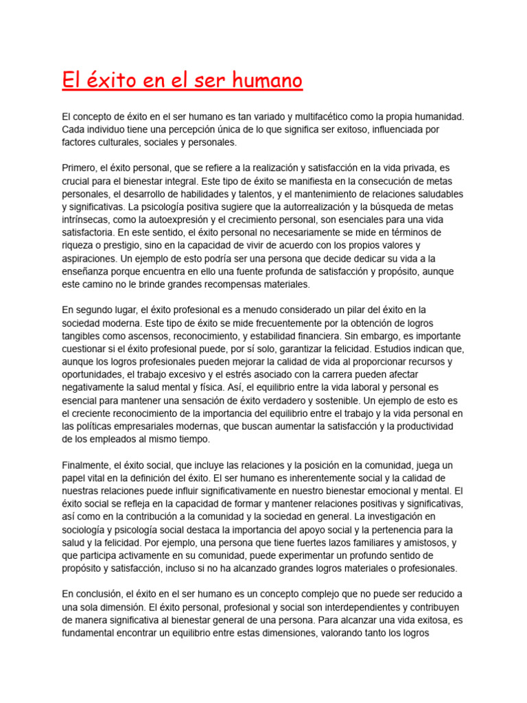 El Concepto de Éxito en El Ser Humano Es Tan Variado y Multifacético ...