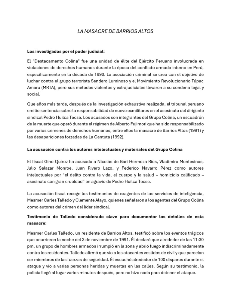 La Masacre de Barrios Altos | PDF | Perú | Derecho penal internacional