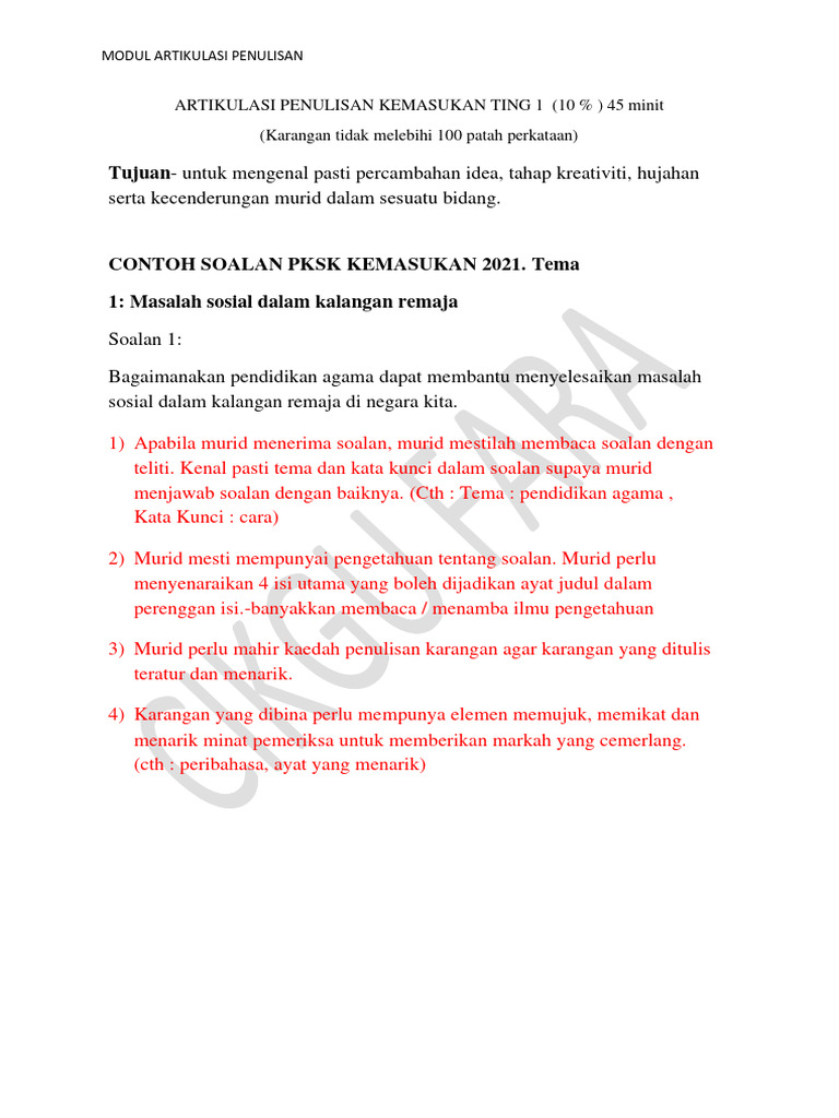 Contoh Dan Jawapan Soalan PKSK 2021 | PDF