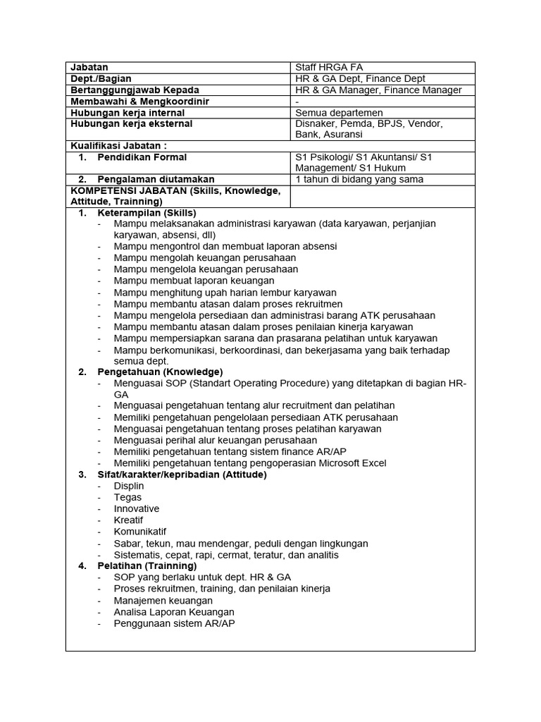 Contoh Job Description | PDF | Karier & Perkembangan | Pengelolaan Keuangan & Uang